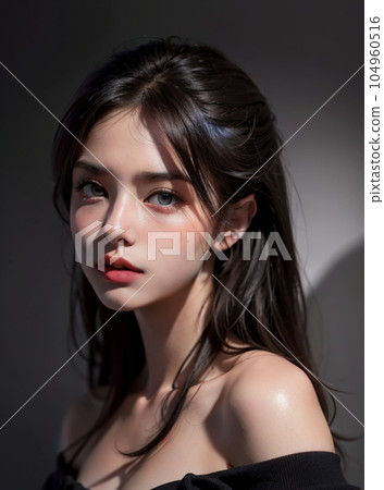 Portrait of female model in black dress - Stock Illustration [104960516 ...