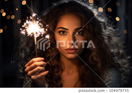 Beautiful woman with sparkles. Illustration AI... - Stock Illustration ...