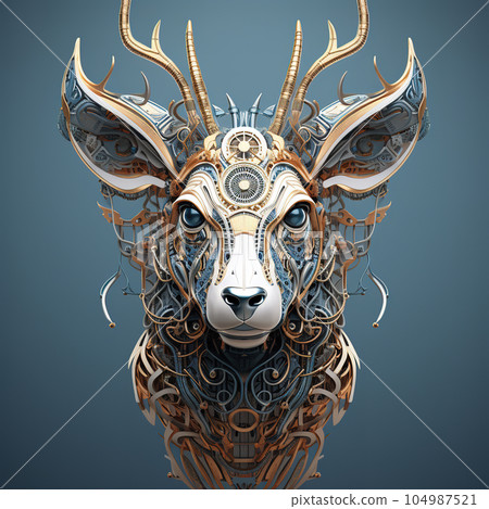 A deer head that is a futuristic machine of the... - Stock Illustration ...