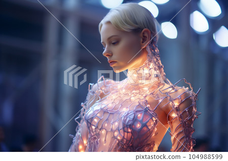 Cyborg wearing a crystal dress, modern... - Stock Illustration ...