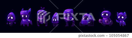 Cute neon dark ai robot bot mascot vector set - Stock Illustration ...