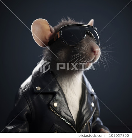Image of a rat wore a leather jacket and wore...-插圖素材 [105057800] - PIXTA圖庫