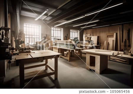modern woodworking studio with sleek tools and... - Stock Illustration ...