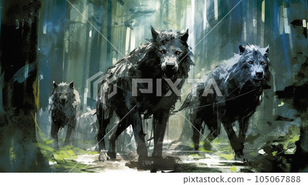 Generative AI, Wild Harmony: Wolves in the... - Stock Illustration [105067888] - PIXTA
