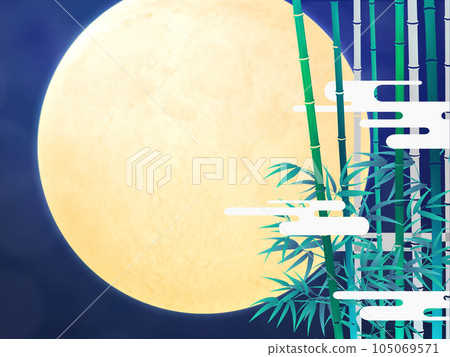 Full moon and bamboo grove shining in the night - Stock Illustration ...