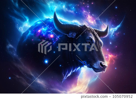 Illustration of a Wild Bull in Space Nebula... - Stock Illustration ...