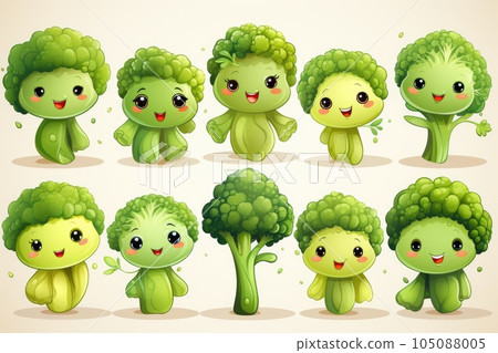 Cartoon broccoli with happy faces on a white... - Stock Illustration ...