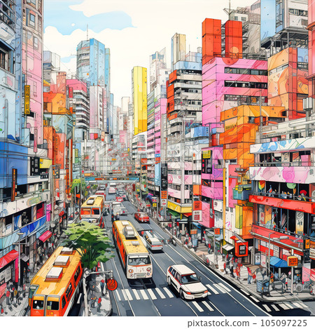 Colorful Japanese scenery (Tokyo, Kyoto, city) - Stock Illustration ...