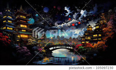 Colorful Japanese scenery (Tokyo, Kyoto, city) - Stock Illustration ...