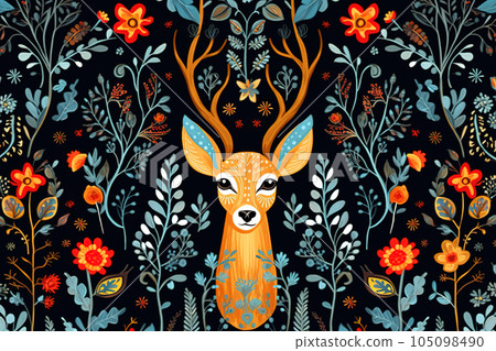 Image of pattern design using deer and flowers... - Stock Illustration ...