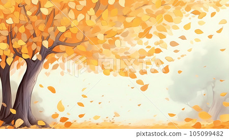 手绘卡通秋天的银杏树插画素材-插圖素材 [105099482] - PIXTA圖庫