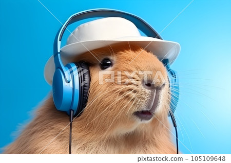 funny picture of capybara with headphones and... - Stock Illustration ...