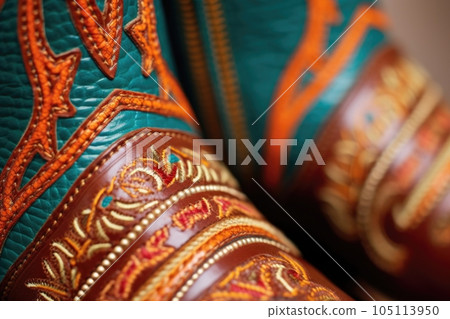 close-up of cowboy boots stitching details,... - Stock Illustration ...