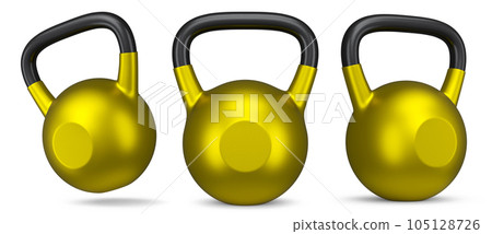 Set of heavy gym gold kettlebells for workout... - Stock Illustration ...