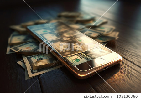 Winning Wealth: Phone with Money Motif.... - Stock Illustration ...