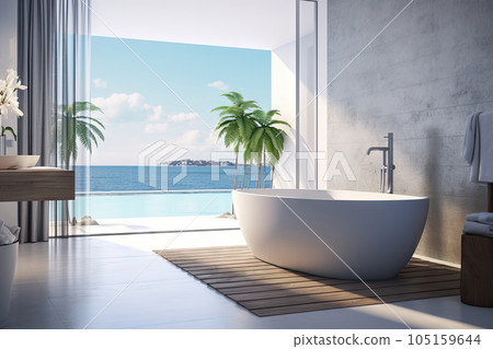 Modern minimal outdoor bathroom terrace with... - Stock Illustration ...