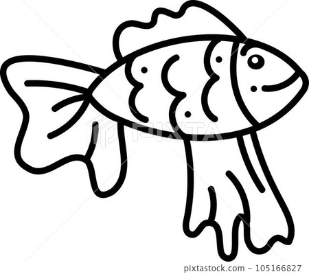 Goldfish doodle. Cute single goldfish with... - Stock Illustration ...