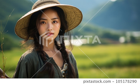 beautiful asian woman farmer in rice - Stock Illustration [105178290 ...
