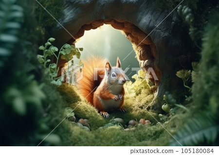 Squirrel in the forest AI-generated image AI image - Stock Illustration ...