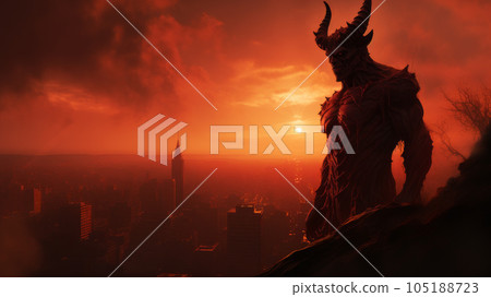 giant red demon in the city.-插圖素材 [105188723] - PIXTA圖庫