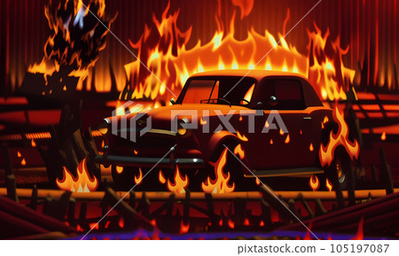 Car on fire, flames created with the help of... - Stock Illustration ...