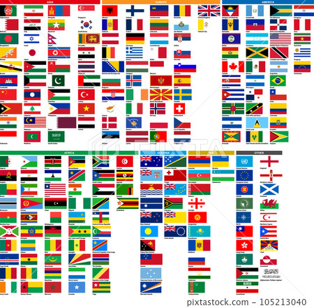 世界國旗列表。長寬比和顏色盡可能官方。-插圖素材 [105213040] - PIXTA圖庫