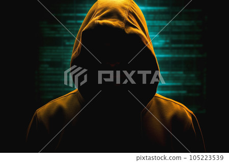 Hacker with no visible face on computer screen... - Stock Illustration ...