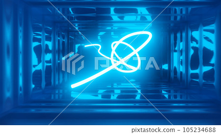 3d render. Neon ray flies in mirror room... - Stock Illustration ...