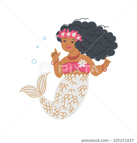 Cute curly mermaid flat style, vector... - Stock Illustration ...