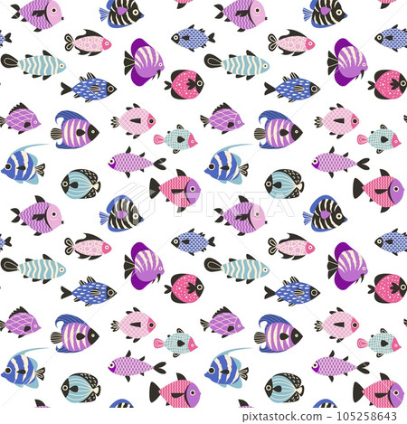 Colorful fish pattern. Seamless print of marine... - Stock Illustration ...