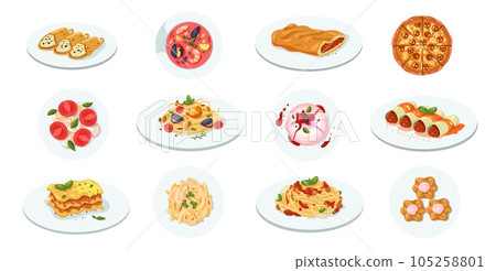 Traditional italian food. Cartoon restaurant... - Stock Illustration ...