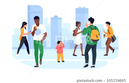 Small child is lost and crying in city street.... - Stock Illustration ...