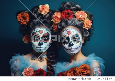 studio portrait of girls made up as catrinas - Stock Illustration ...