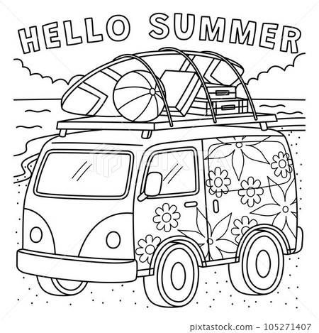Hello Summer Coloring Page for Kids - Stock Illustration [105271407 ...