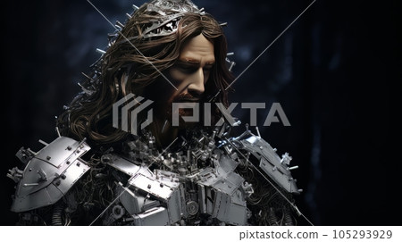 Robot jesus christ toy miniature made with... - Stock Illustration ...