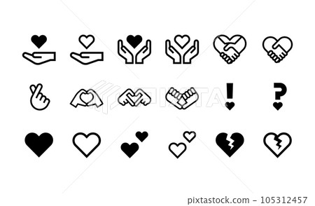 Heart mark and hand sign vector icon set - Stock Illustration ...