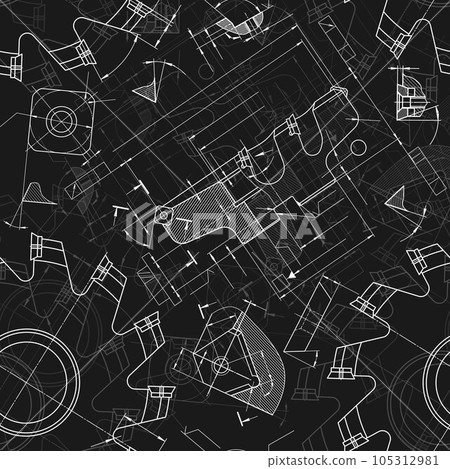 Mechanical engineering drawings on black... - Stock Illustration ...