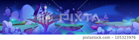 Magic path to fantasy house on platform in sky - Stock Illustration ...