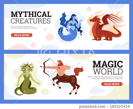 Mythical and magical creatures, web banners... - Stock Illustration [105325414] - PIXTA