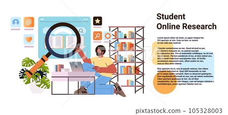student reading book on digital screen online... - Stock Illustration ...