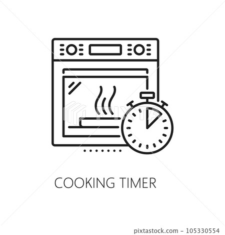 Cooking timer and oven glove thin line icon.... - Stock Illustration ...