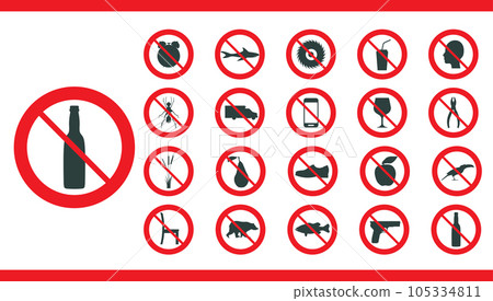 Red prohibition sign object set. Stop icon... - Stock Illustration ...
