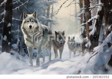 AI generated image of a wolves in winter forest - Stock Illustration [105363352] - PIXTA