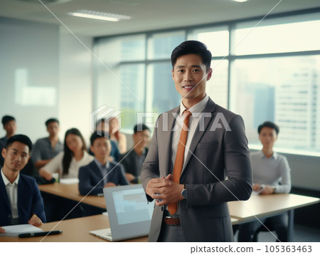 Male businessman giving a lecture at a seminar - Stock Illustration ...