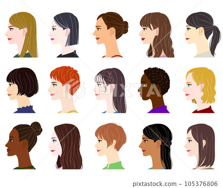 Profiles of women of various races - Stock Illustration [105376806] - PIXTA