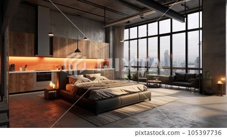 Luxury loft style studio apartment with a free... - Stock Illustration ...
