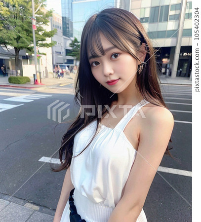 A beautiful female high school model staring at... - Stock Illustration ...