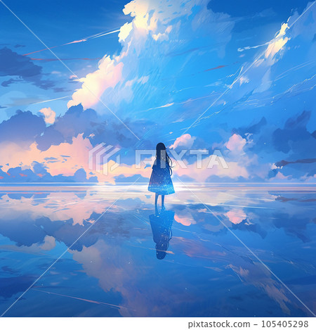 Aozora and girl Anime-style illustration... - Stock Illustration ...