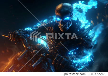 Biker demon skeleton flame. Fire ghost.... - Stock Illustration ...