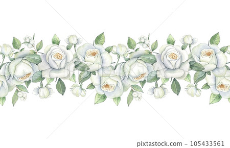 Seamless floral border with watercolor white... - Stock Illustration ...